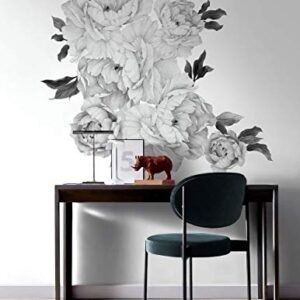 Murwall Floral Peony Wall Decal Black and White Florals Removable Peel and Stick Monochrome Flower Bouqet Wall Sticker Livingroom Entryway