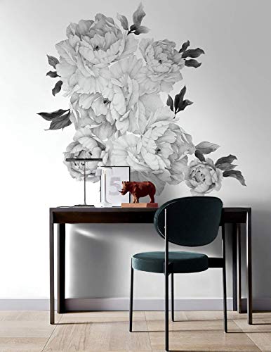 Murwall Floral Peony Wall Decal Black and White Florals Removable Peel and Stick Monochrome Flower Bouqet Wall Sticker Livingroom Entryway