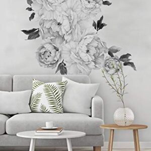 Murwall Floral Peony Wall Decal Black and White Florals Removable Peel and Stick Monochrome Flower Bouqet Wall Sticker Livingroom Entryway