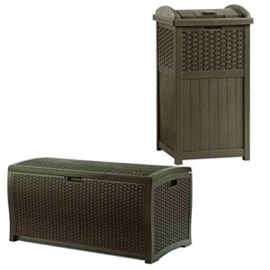 suncast trash hideaway outdoor garbage & outdoor patio storage deck box, brown