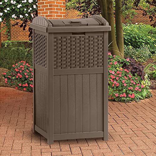 Suncast Trash Hideaway Outdoor Garbage & Outdoor Patio Storage Deck Box, Brown