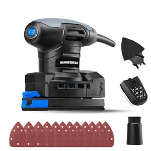 hammerhead 1.4-amp multi-function detail sander with 12pcs sandpaper, dust collection system, and detail attachment - hads014