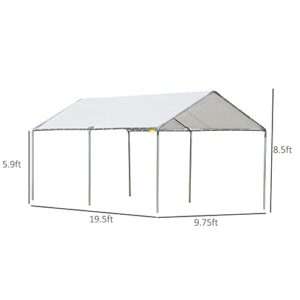 Outsunny 10'x20' Carport Heavy Duty Galvanized Car Canopy with Included Anchor Kit, 3 Reinforced Steel Cables, White