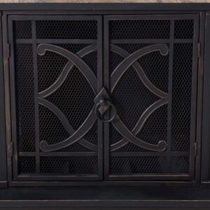 Sunjoy Outdoor Fireplace, Heirloom Patio Wood Burning Steel Fireplace with Chimney, Spark Screen, Fire Poker, and Removable Grate, Black