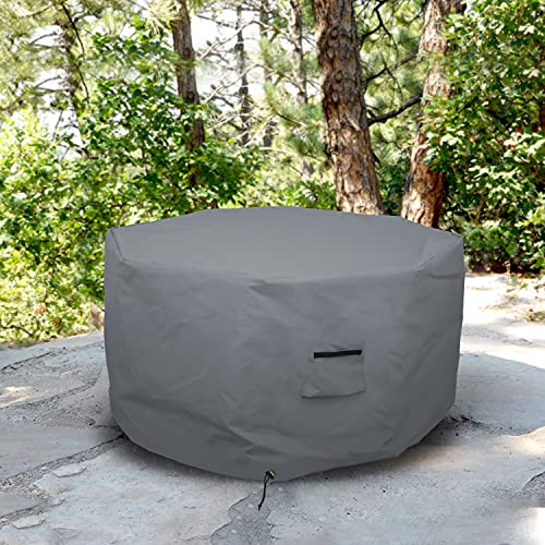 Octagon Fire Pit Cover 12 Oz Waterproof - 100% Weather Resistant Outdoor Fire Pit Table Cover with Air Pocket & Drawstring for Snug Fit (20" H x 42" D, Grey)