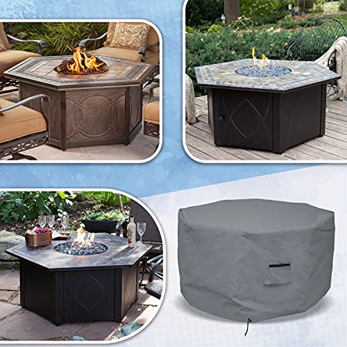 Octagon Fire Pit Cover 12 Oz Waterproof - 100% Weather Resistant Outdoor Fire Pit Table Cover with Air Pocket & Drawstring for Snug Fit (20" H x 42" D, Grey)