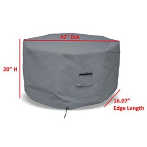 Octagon Fire Pit Cover 12 Oz Waterproof - 100% Weather Resistant Outdoor Fire Pit Table Cover with Air Pocket & Drawstring for Snug Fit (20" H x 42" D, Grey)