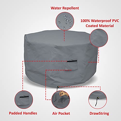 Octagon Fire Pit Cover 12 Oz Waterproof - 100% Weather Resistant Outdoor Fire Pit Table Cover with Air Pocket & Drawstring for Snug Fit (20" H x 42" D, Grey)