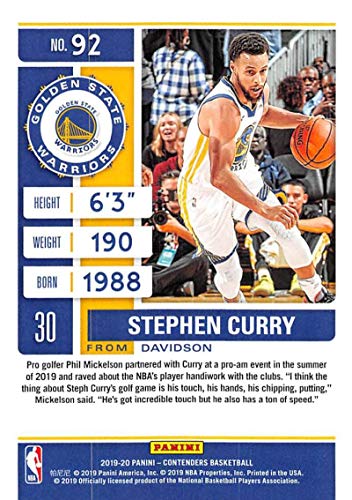 2019-20 Panini Contenders Season Ticket #92 Stephen Curry Golden State Warriors NBA Basketball Trading Card