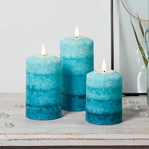 Lights4fun, Inc. Set of 3 TruGlow Gradient Blue Wax Flameless LED Battery Operated Pillar Candles with Remote Control