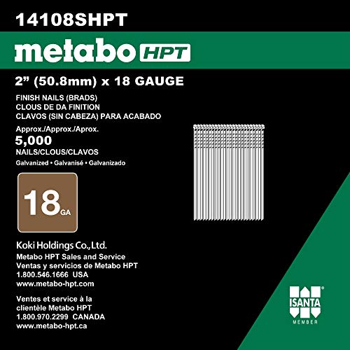 Metabo HPT Brad Nails | 2 Inch x 18 Gauge | Smooth | Electro Galvanized | 5,000 Count | 14108SHPT