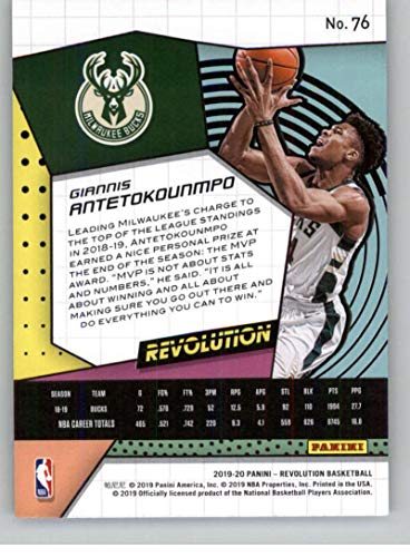 2019-20 Revolution Basketball #76 Giannis Antetokounmpo Milwaukee Bucks Official NBA Trading Card From Panini America