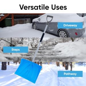 Superio Snow Shovel for Driveway, Stairs, Car Snow Removel Scooper Shovel Snow Pusher Sturdy Heavy Duty Plastic with Wooden Metal Handle (Blue-A)