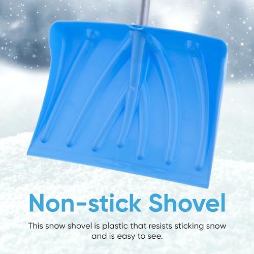 Superio Snow Shovel for Driveway, Stairs, Car Snow Removel Scooper Shovel Snow Pusher Sturdy Heavy Duty Plastic with Wooden Metal Handle (Blue-A)