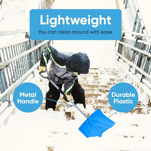 Superio Snow Shovel for Driveway, Stairs, Car Snow Removel Scooper Shovel Snow Pusher Sturdy Heavy Duty Plastic with Wooden Metal Handle (Blue-A)