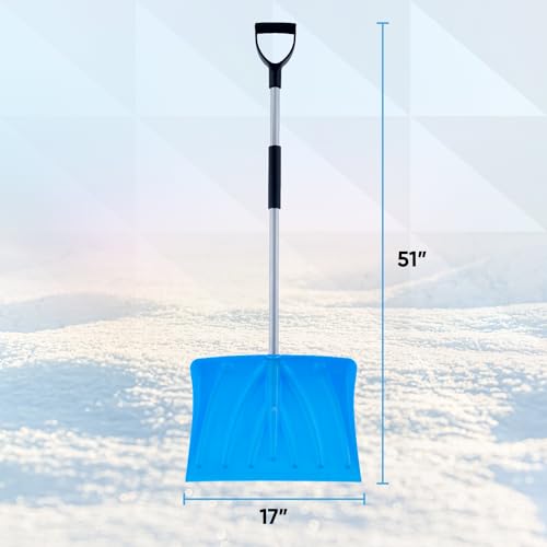 Superio Snow Shovel for Driveway, Stairs, Car Snow Removel Scooper Shovel Snow Pusher Sturdy Heavy Duty Plastic with Wooden Metal Handle (Blue-A)