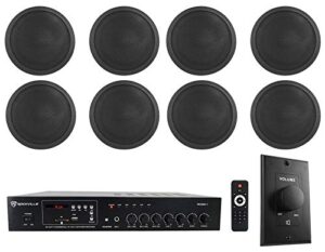 rockville commercial restaurant amp+(8) 6" black ceiling speakers+wall control