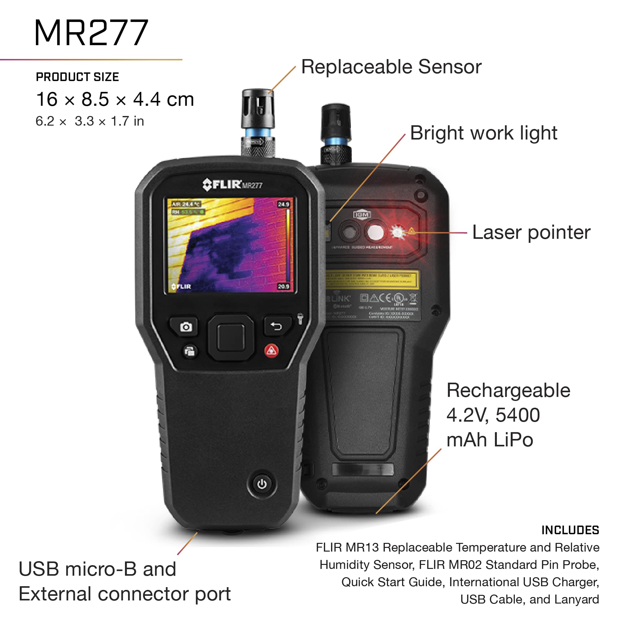 FLIR MR277 Moisture Meter, MSX IR Camera & Hygrometer for Building Inspection