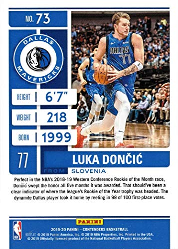 2019-20 Panini Contenders #73 Luka Doncic Basketball Card Mavericks