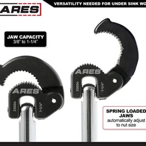 ARES 33004-11-Inch Basin Wrench with Adjustable Jaw - Jaw Adjusts from 3/8 Inch to 1 1/4 Inch - Basin Wrenches Increase Access in Tight Spaces