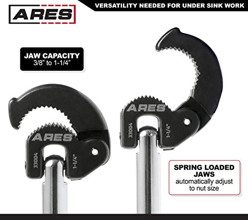 ARES 33004-11-Inch Basin Wrench with Adjustable Jaw - Jaw Adjusts from 3/8 Inch to 1 1/4 Inch - Basin Wrenches Increase Access in Tight Spaces