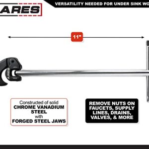 ARES 33004-11-Inch Basin Wrench with Adjustable Jaw - Jaw Adjusts from 3/8 Inch to 1 1/4 Inch - Basin Wrenches Increase Access in Tight Spaces