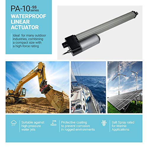 PROGRESSIVE AUTOMATIONS 12V Waterproof (450 lbs. 14 in.) Linear Actuator IP68M. IP69K for Industrial, Solar Usage. Brushed DC Electric Motor & 400-Hour Salt Spray Rating PA-10-14-450-N-12VDC-SS