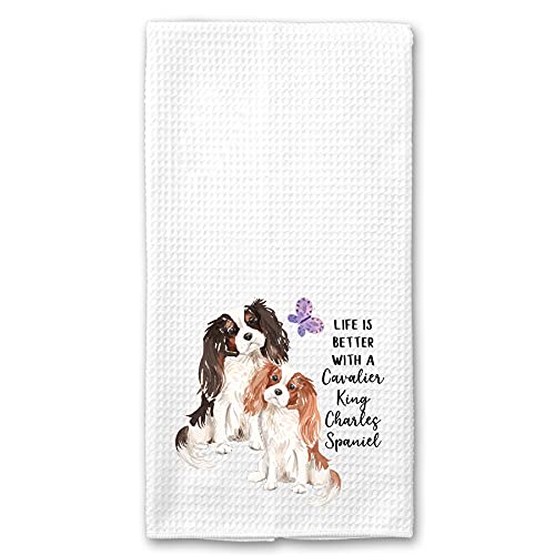 Watercolor Life is Better with a Cavalier King Charles Spaniel Microfiber Kitchen Tea Bar Towel Gift for Animal Dog Lover