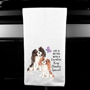 Watercolor Life is Better with a Cavalier King Charles Spaniel Microfiber Kitchen Tea Bar Towel Gift for Animal Dog Lover