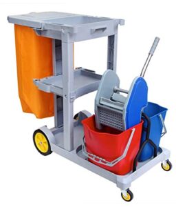 janitorial cart with cover - 25 gallon bag - 2 buckets - mop wringer trolley