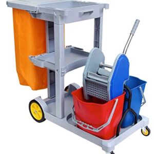 Janitorial Cart with Cover - 25 Gallon Bag - 2 Buckets - Mop Wringer Trolley