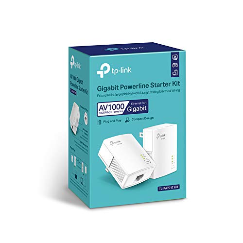 TP-Link Powerline Ethernet Adapter Starter Kit - AV1000 Gigabit Port, Plug&Play, Ethernet Over Power, Nano Size, Ideal for Smart TV, Online Gaming, Wired Connection Only (TL-PA7017 KIT)