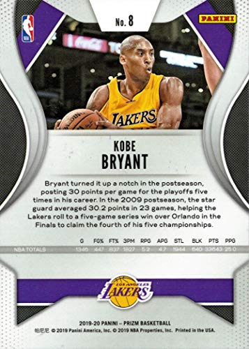 2019-20 Panini Prizm #8 Kobe Bryant Basketball Card Lakers