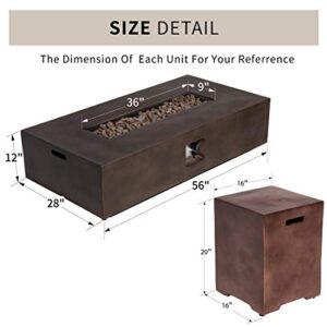 HOMPUS Propane Fire Pits For Outside 56-inch x 28-inch Rectangle 50,000 BTU Bronze Concrete Patio Fire Table with Tank Cover,Wind Guard,Lava Rocks and Rain Cover,Gas Fire Pit for Outdoor,Deck,Backyard