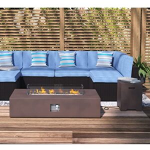 HOMPUS Propane Fire Pits For Outside 56-inch x 28-inch Rectangle 50,000 BTU Bronze Concrete Patio Fire Table with Tank Cover,Wind Guard,Lava Rocks and Rain Cover,Gas Fire Pit for Outdoor,Deck,Backyard