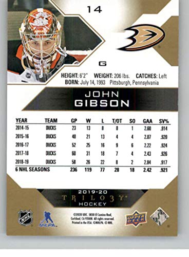 2019-20 Upper Deck Trilogy Hockey #14 John Gibson Anaheim Ducks Official NHL Trading Card From Upper Deck