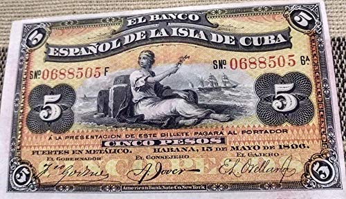 1896 CU RARE SPANISH COLONIAL CUBA 5 SILVER PESOS! 5 SILVER PESOS XF or Better