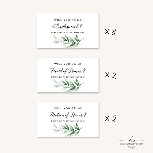 Set of 12 Greenery Bridesmaid Proposal Mini Champagne Bottle Labels, WATERPROOF Polyester Mini Wine Bottle Labels, Proposal Idea for Bridesmaids, Maid of Honor & Matron of Honor