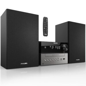 philips bluetooth stereo system for home with cd player, wireless streaming, mp3, usb, audio in, fm radio, 15w, micro music sound system