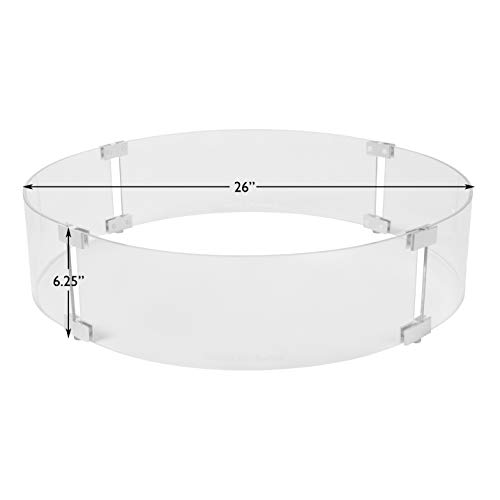 Fire Sense Fire Pit Wind Guard Clear Glass Tempered Glass for Propane, Gas, Fire Pits and Patio Heaters - Round - 26 Inches