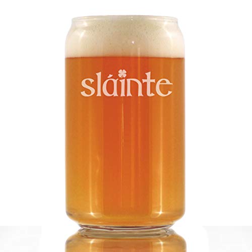 Slainte - Irish Cheers - Beer Can Pint Glass - Funny St Patricks Day Party Decor or Gifts for Men & Women - 16 oz Cup