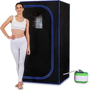 serenelife slisau35bk full size portable steam sauna –personal home spa, with remote control, foldable chair, timer