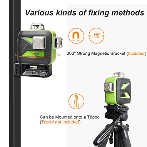 Huepar 3 x 360 Green Beam 3D Laser Level with Bluetooth Connectivity Three-Plane Self-Leveling and Alignment Cross Line Laser Level -One 360° Horizontal and Two 360° Vertical Lines Laser Tool 603CG-BT