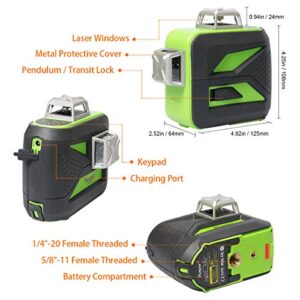 Huepar 3 x 360 Green Beam 3D Laser Level with Bluetooth Connectivity Three-Plane Self-Leveling and Alignment Cross Line Laser Level -One 360° Horizontal and Two 360° Vertical Lines Laser Tool 603CG-BT