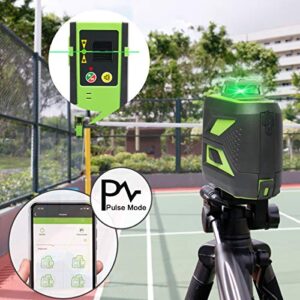 Huepar 3 x 360 Green Beam 3D Laser Level with Bluetooth Connectivity Three-Plane Self-Leveling and Alignment Cross Line Laser Level -One 360° Horizontal and Two 360° Vertical Lines Laser Tool 603CG-BT