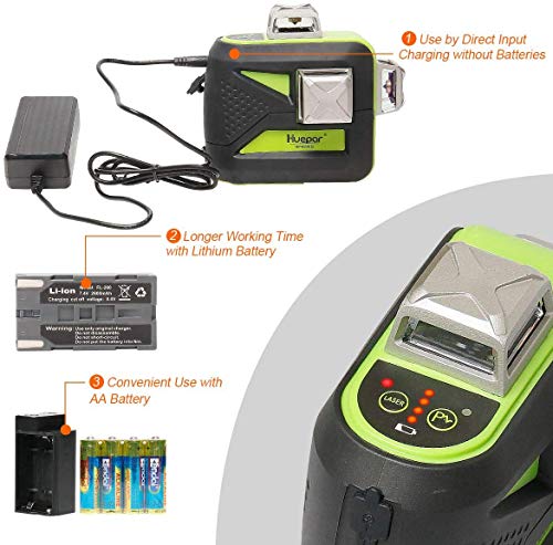 Huepar 3 x 360 Green Beam 3D Laser Level with Bluetooth Connectivity Three-Plane Self-Leveling and Alignment Cross Line Laser Level -One 360° Horizontal and Two 360° Vertical Lines Laser Tool 603CG-BT