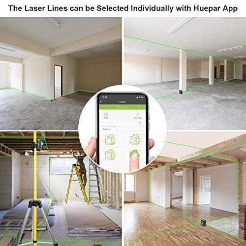 Huepar 3 x 360 Green Beam 3D Laser Level with Bluetooth Connectivity Three-Plane Self-Leveling and Alignment Cross Line Laser Level -One 360° Horizontal and Two 360° Vertical Lines Laser Tool 603CG-BT