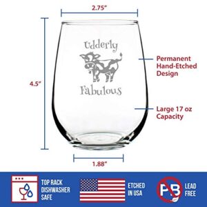 Udderly Fabulous Stemless Wine Glass - Funny Cute Cow Gifts for Women - Fun Cow Themed Decor - Large