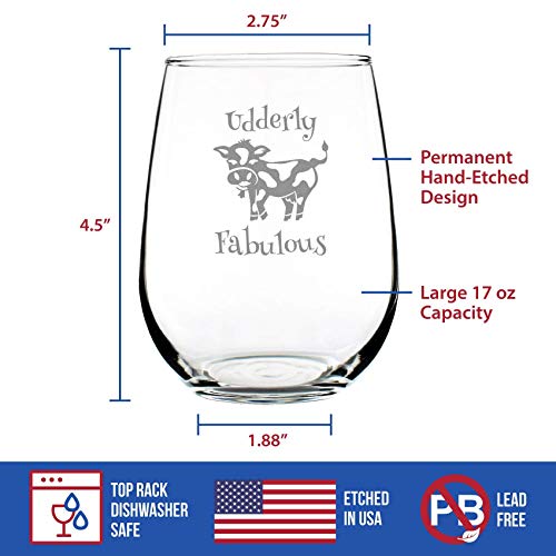 Udderly Fabulous Stemless Wine Glass - Funny Cute Cow Gifts for Women - Fun Cow Themed Decor - Large