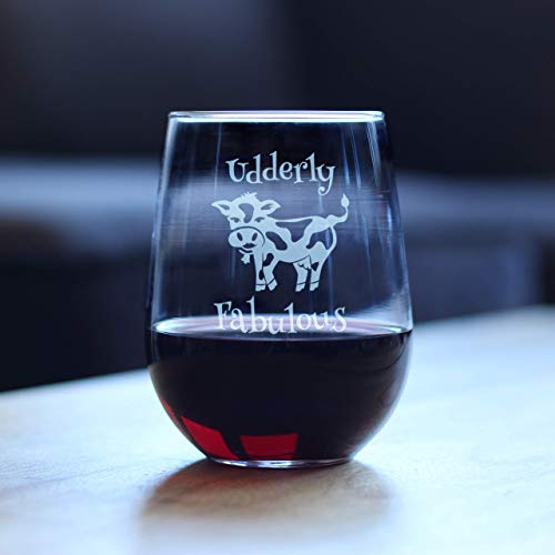 Udderly Fabulous Stemless Wine Glass - Funny Cute Cow Gifts for Women - Fun Cow Themed Decor - Large